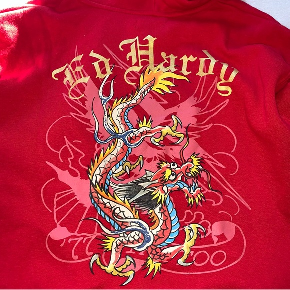 Ed Hardy | Tops | Ed Hardy Red Dragon Full Zip Up Hoodie Size Xl New ...